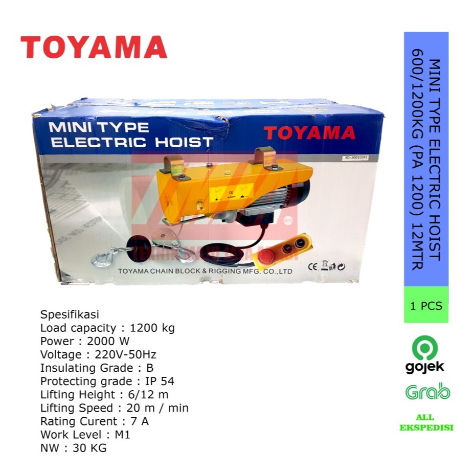 Jual TOYAMA Mini Electric Hoist Takel Katrol Listrik 1200Kg 12Mtr ...