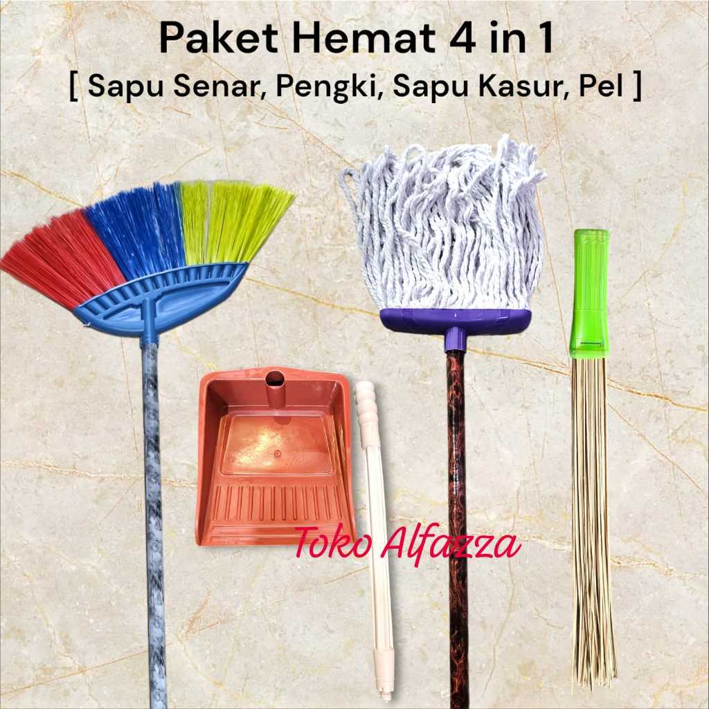 Jual Paket Alat Kebersihan 4 in 1 Sapu Lantai Lidi Kasur Pengki Pel ...