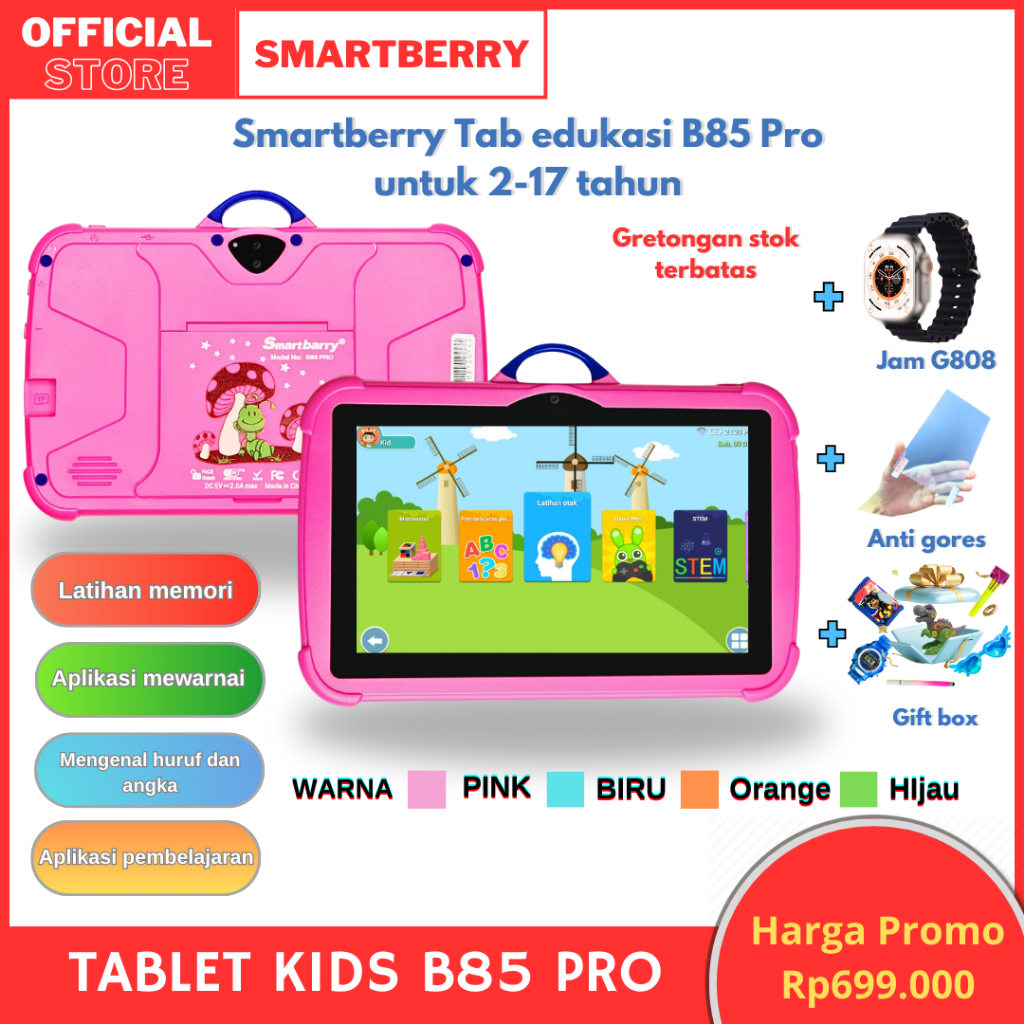 Jual {TABLET + SMARTWATCH} SMART2030 KIDS STUDY TAB B85 Pro SMARTBERRY ...