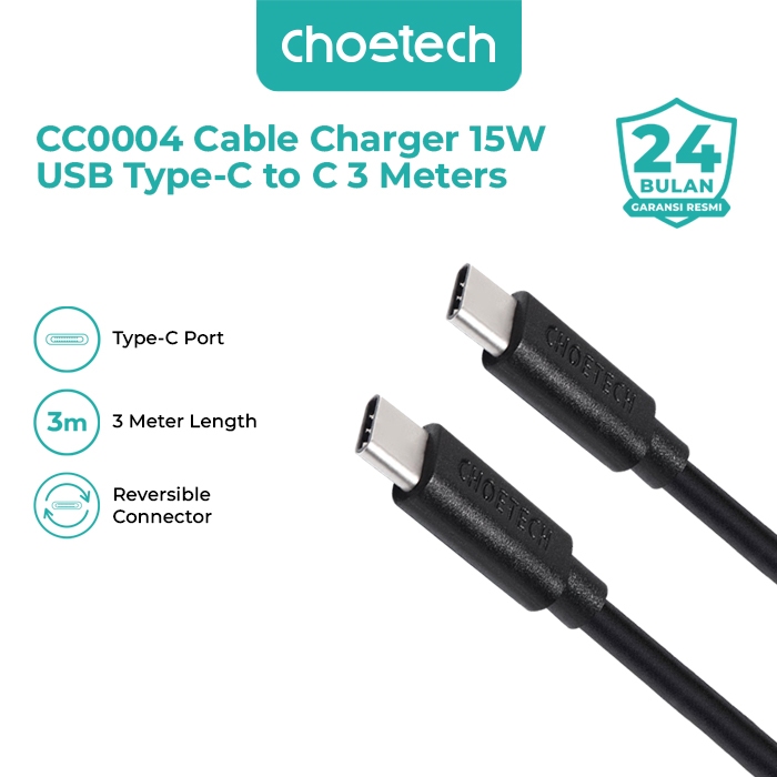 Jual Choetech CC0004 Cable Charger 15W USB Type C to C 3M | Shopee ...