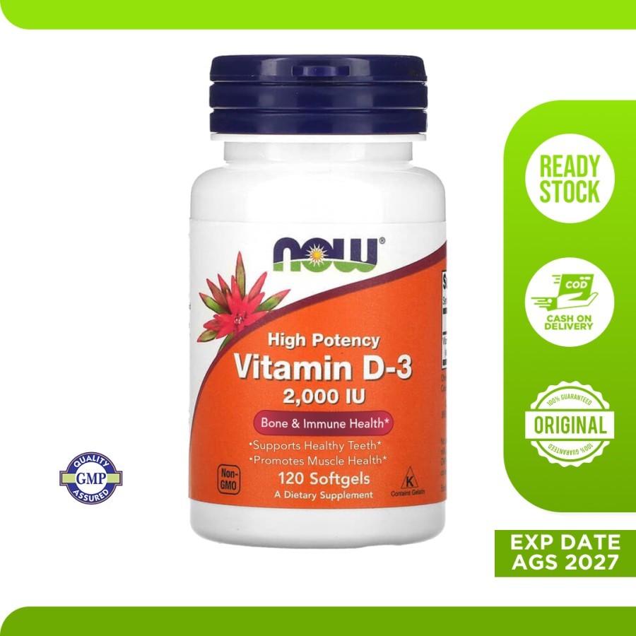Jual Suplemen Vitamin D 3 D3 2000 IU Now Foods 120 Softgels - Kesehatan ...