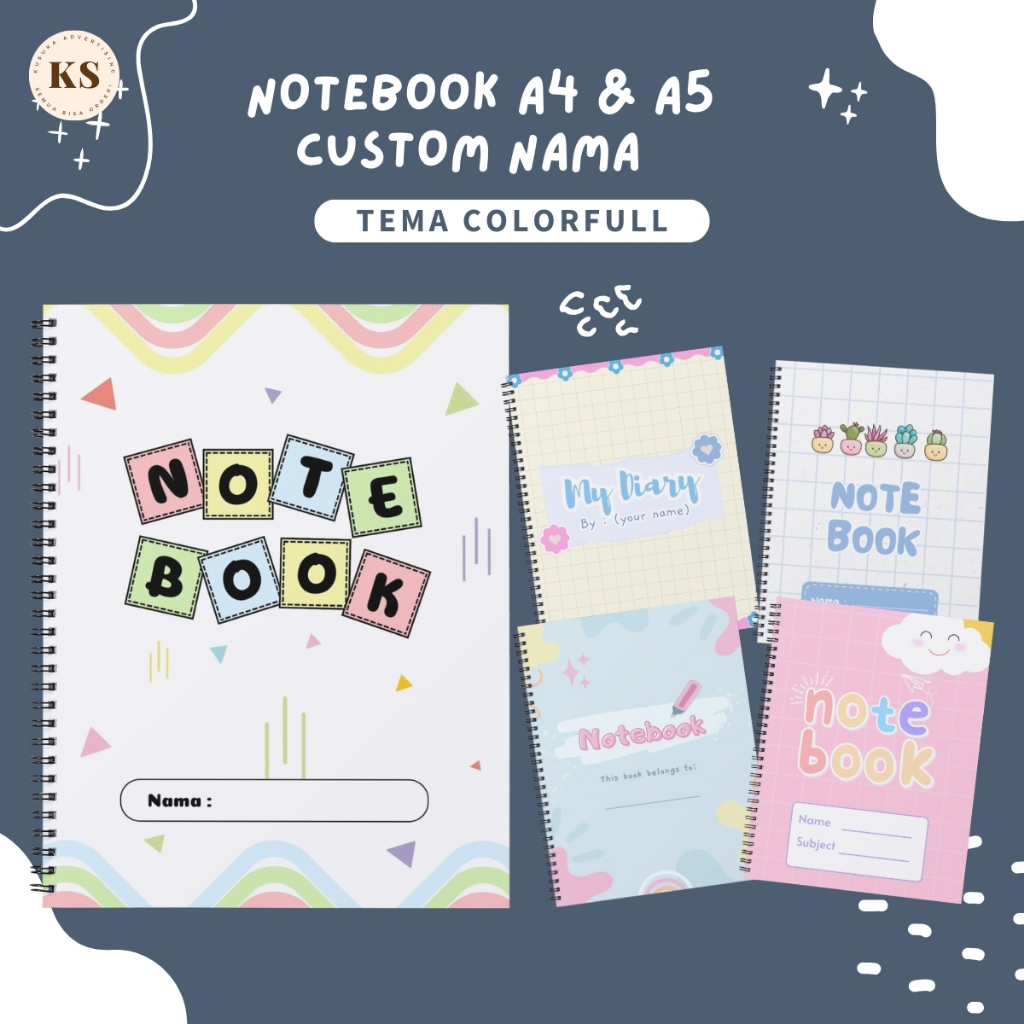 Jual Notebook Buku tulis A5 A4 Custom Nama Tema Cover COLORFULL Isi ...