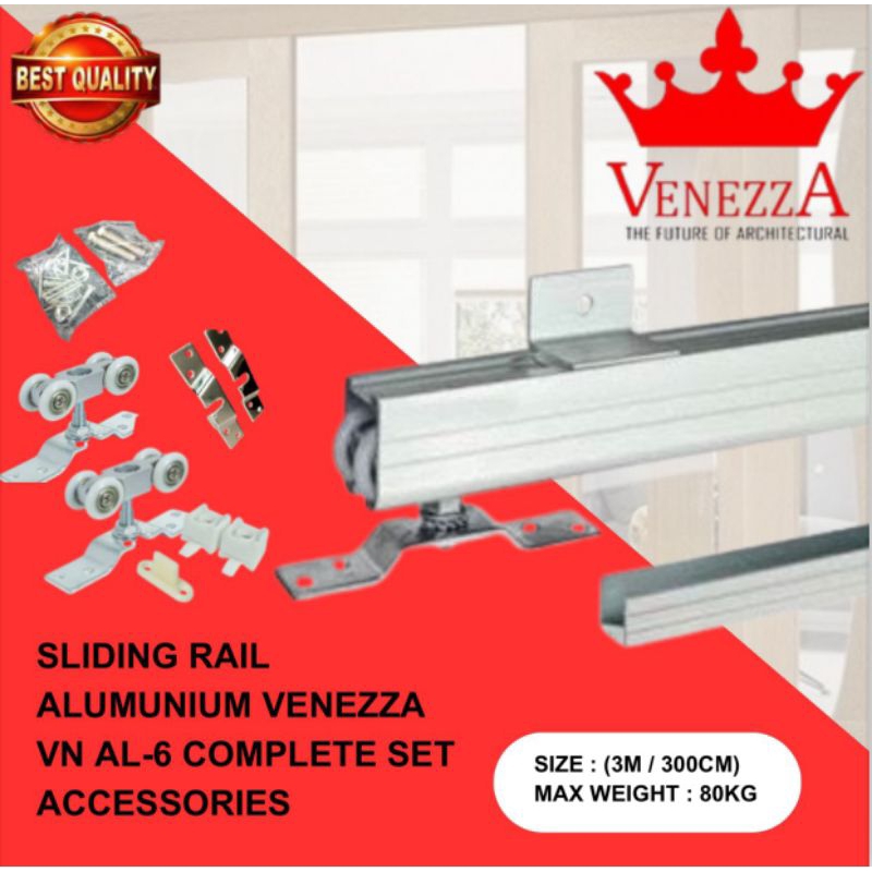 Jual Rel / Track Pintu Sliding Aluminium D6/J6/W6 Panjang 3 Meter Komplit Set | Shopee Indonesia