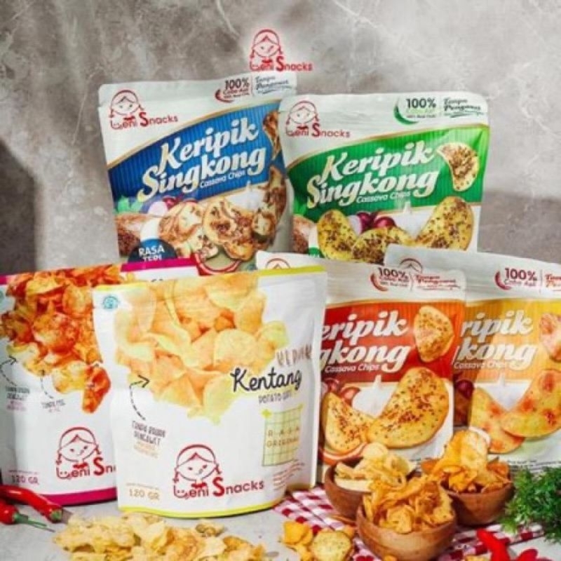 Jual Leni Snack keripik kentang Pedas manis/ keripik singkong Leni ...