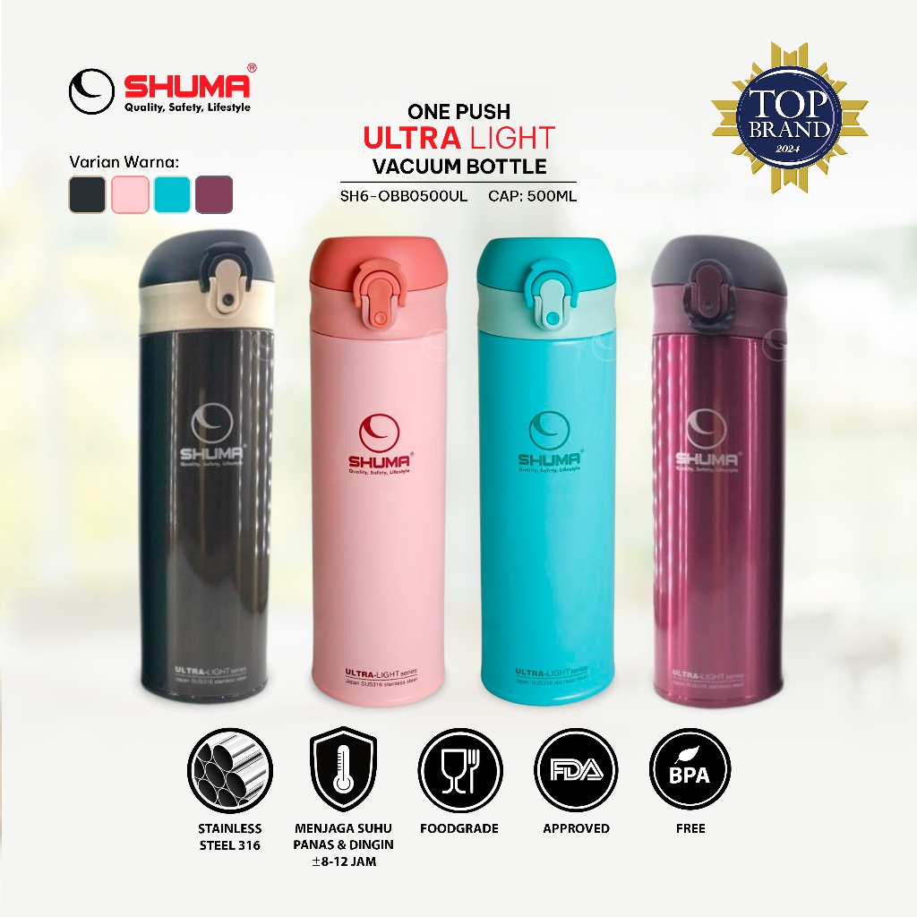 Jual Shuma Bottle Stainless Steel 316 Ultra Light One-Push 500 ml | Shopee Indonesia