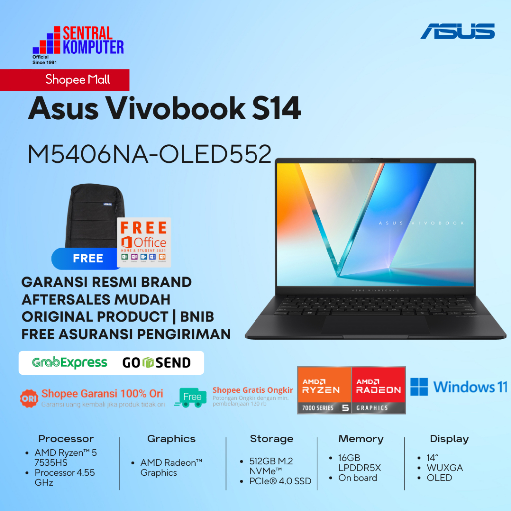 Jual ASUS Vivobook S 14 OLED M5406NA Ryzen 5-7535HS 16GB 512GB 14" WUXGA W11 OHS | Shopee Indonesia