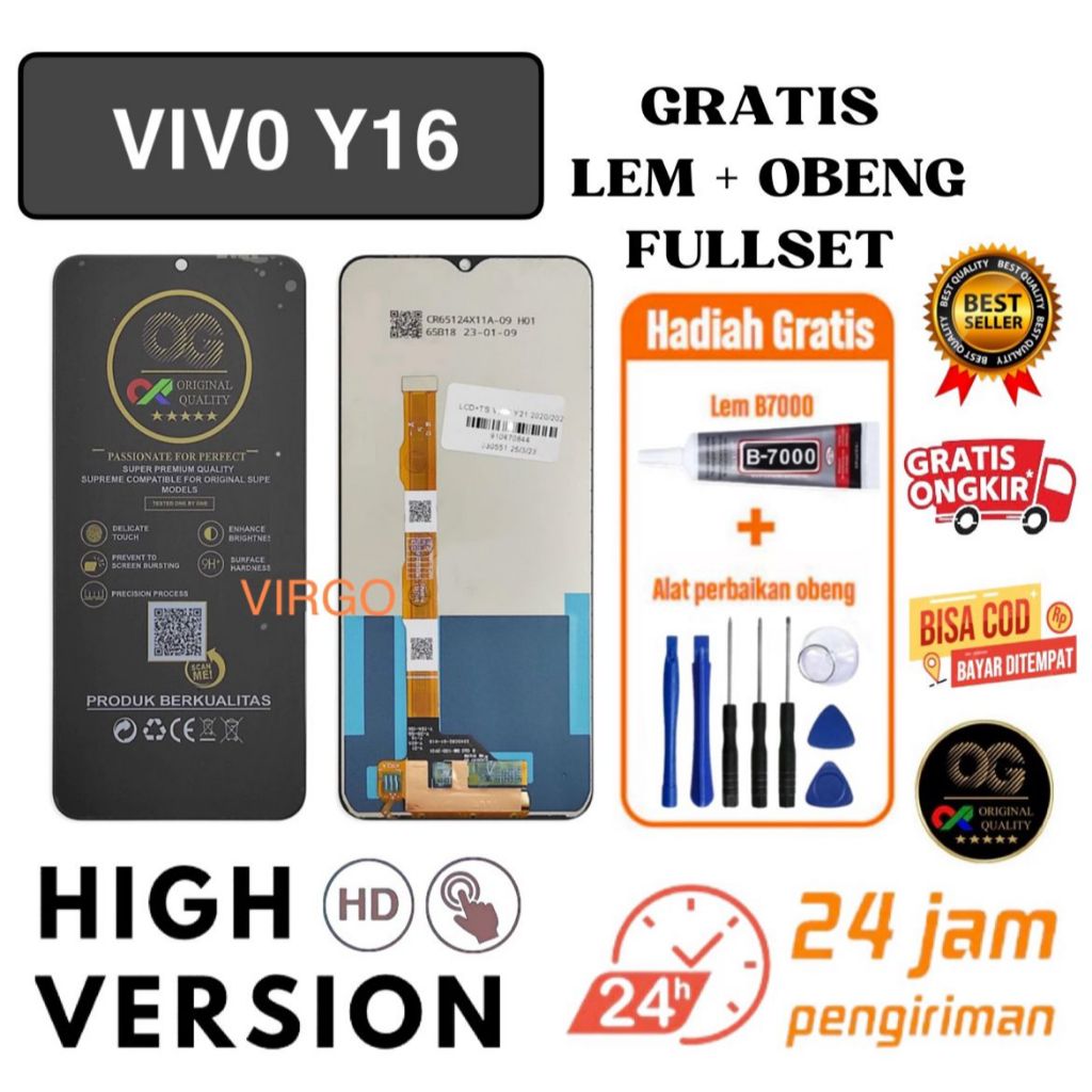 Jual LCD VIVO Y16 fullset free LEM + OBENG / LCD TOUCHSCREEN VIVO Y16 ...