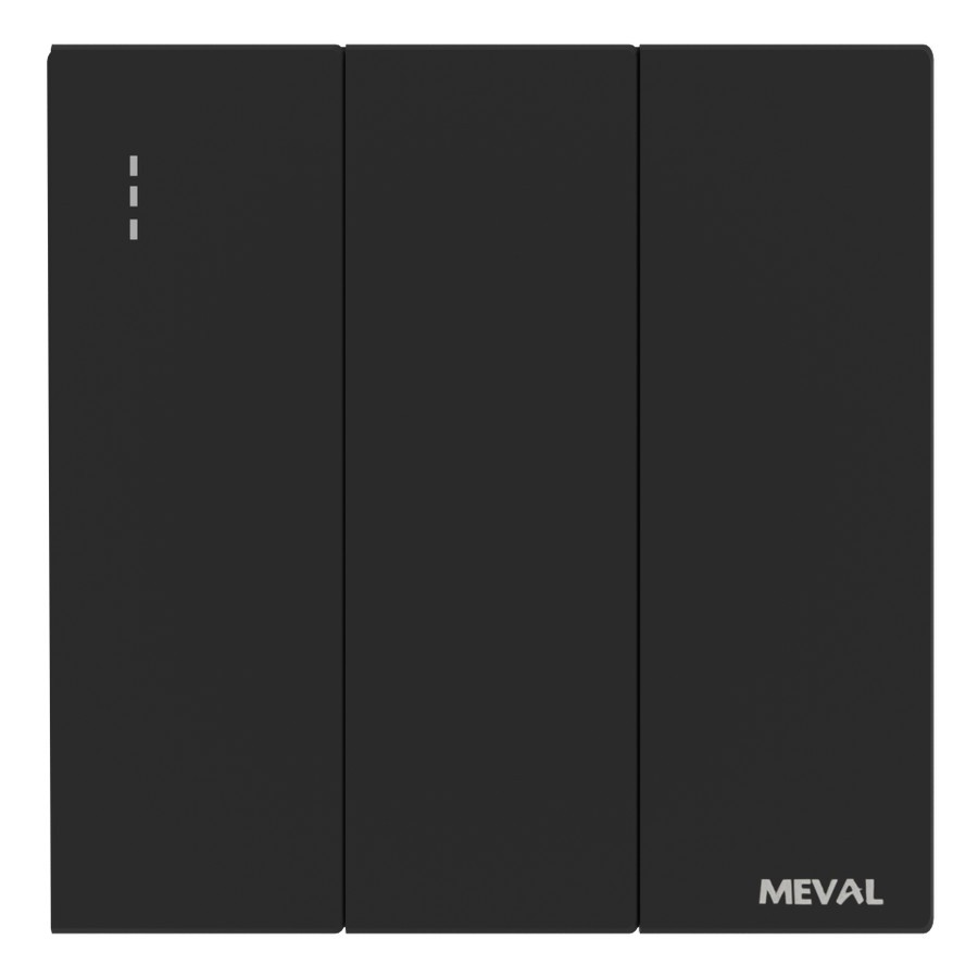 Jual MEVAL Saklar Lampu Matte Black Ultra Thin 3 GANG 1 WAY Hitam ...