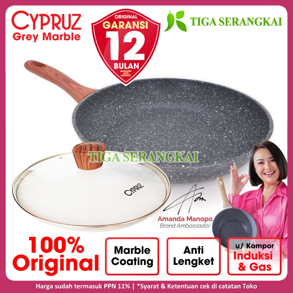 Jual Cypruz Fry Pan Induksi Wajan Penggorengan Marble 24 cm FP-0632 | Shopee Indonesia