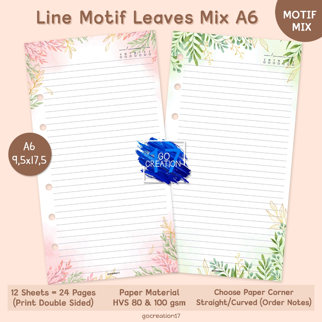 Jual Buku Planner Refill Kertas Binder Line Note Garis Leaves Motif ...