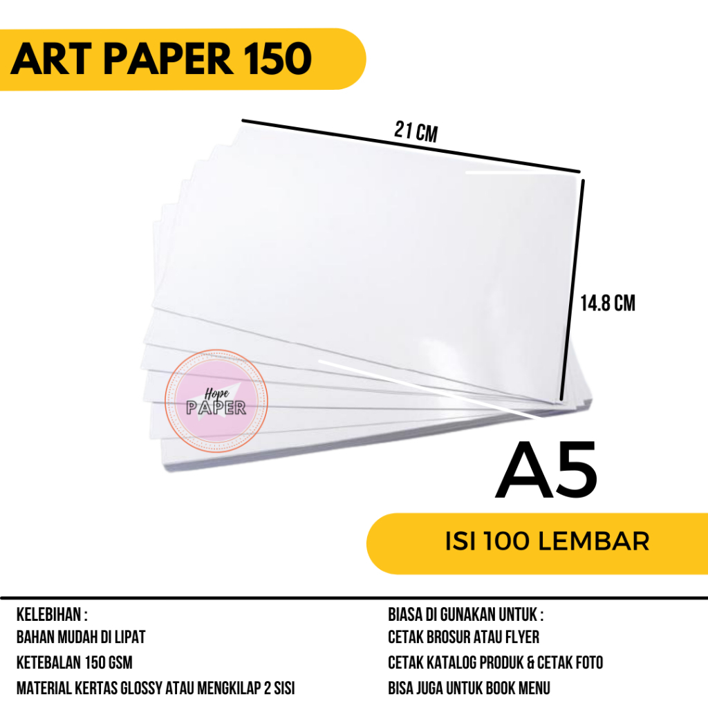 Jual Kertas Art Paper 150 gsm A5 isi 100 lembar / Kertas Brosur A5 | Shopee Indonesia