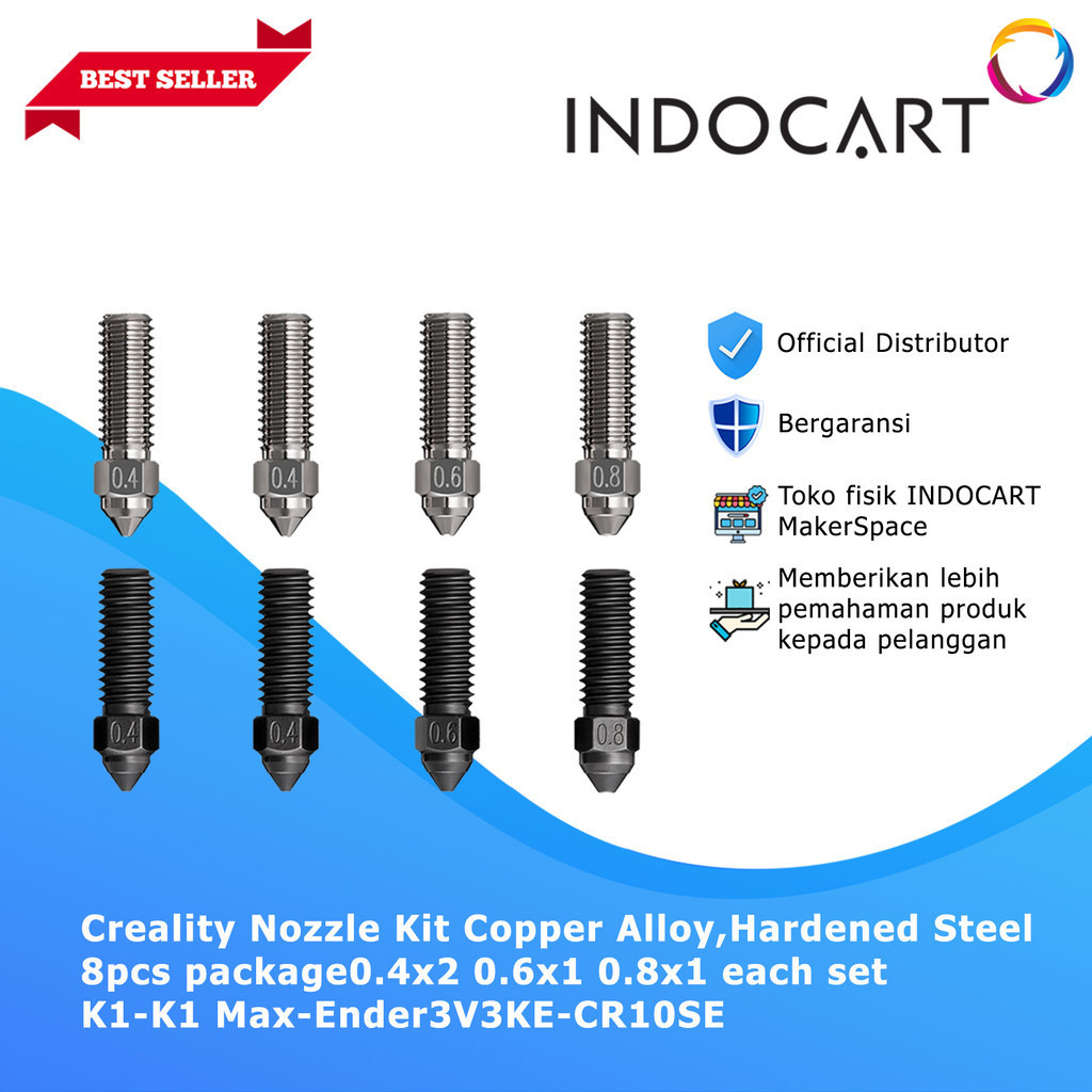 Jual Creality Nozzle Kit 8Pcs Pack Copper Alloy Hardened Steel K1, K1 ...