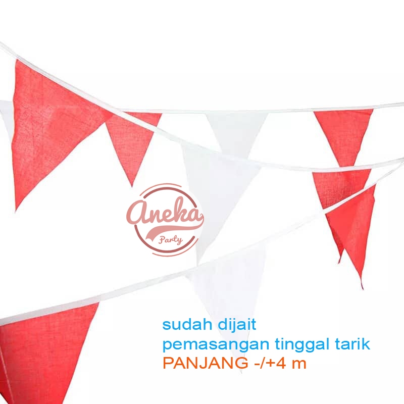 Jual bendera segitiga merah putih kain 4 meter / bendera agustus umbul umbul karnaval HUT RI ...