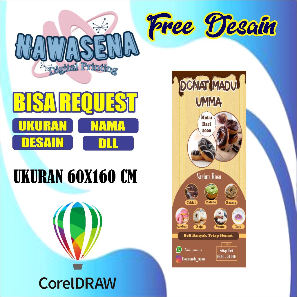 Jual spanduk banner donat madu ukuran 660x160 cm custom | Shopee Indonesia