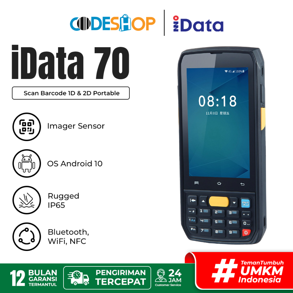 Jual iData 70 Mobile Scanner Barcode Android Scan 1D & 2D Wifi NPC ...
