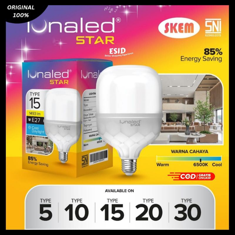 Jual LUNALED STAR LAMPU BOHLAM LED 10w SNI | Lampu Led Jumbo Putih ...