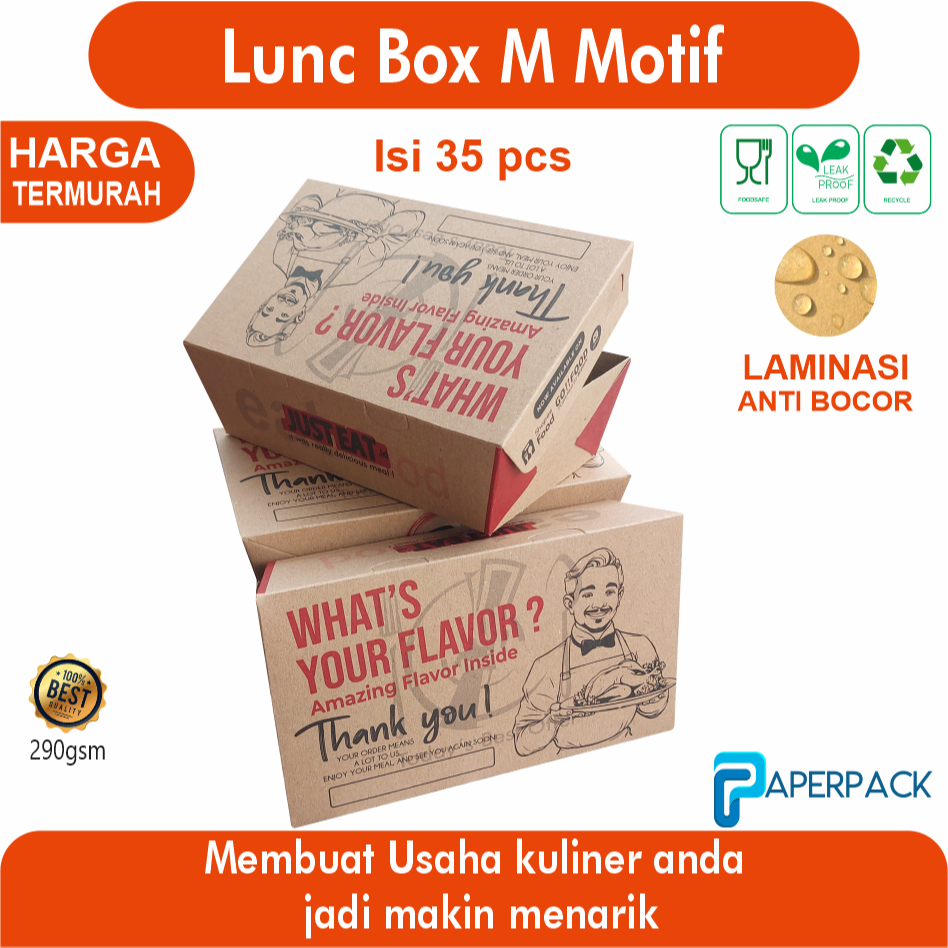 Jual Lunch Box M craft motif koki isi 35/Paper Kraft Coklat Merah ...