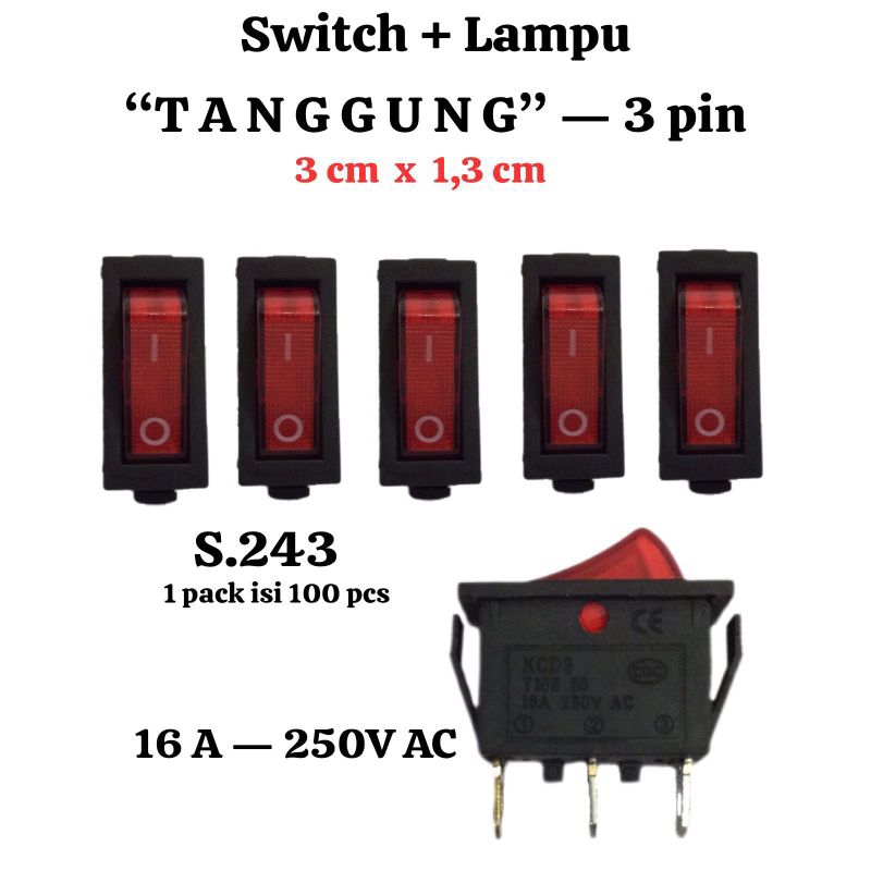 Jual Saklar Rocker Gepeng Switch On-Off Merah 15A 250V AC | Shopee ...