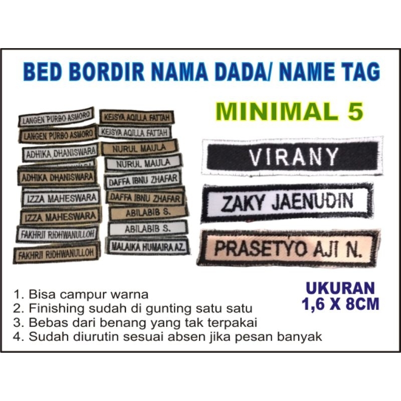 Jual MINIMAL 5 BED BORDIR NAMA DADA UNTUK SERAGAM SEKOLAH, DINAS DLL. | Shopee Indonesia