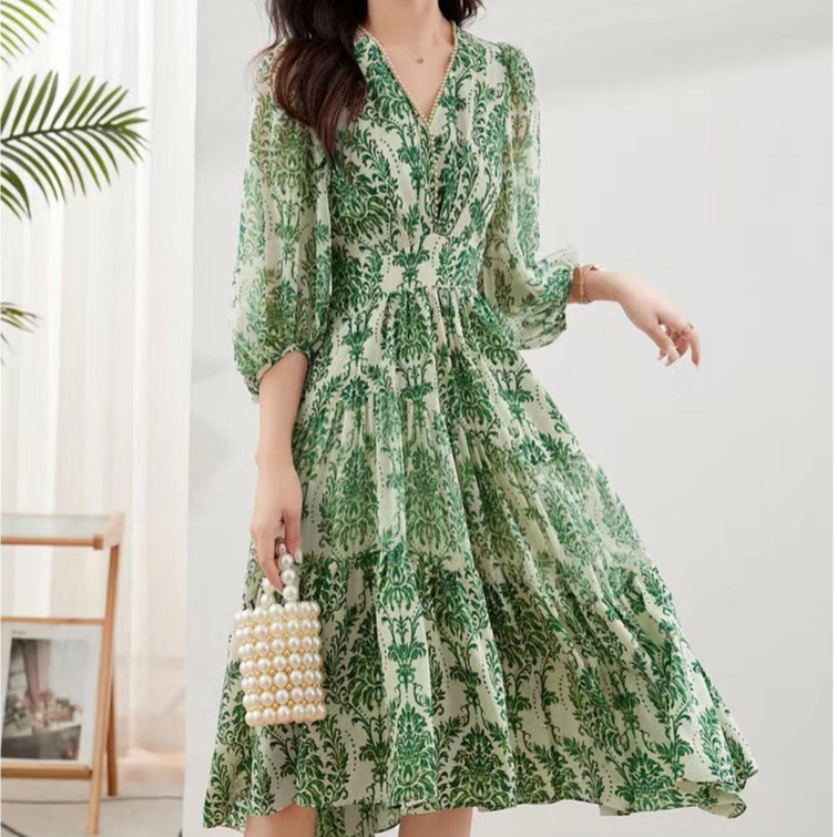 Jual FANMU Gaun Sifon Kuning Kerah V Baru 2023/Gaun Korea/dress pesta ...