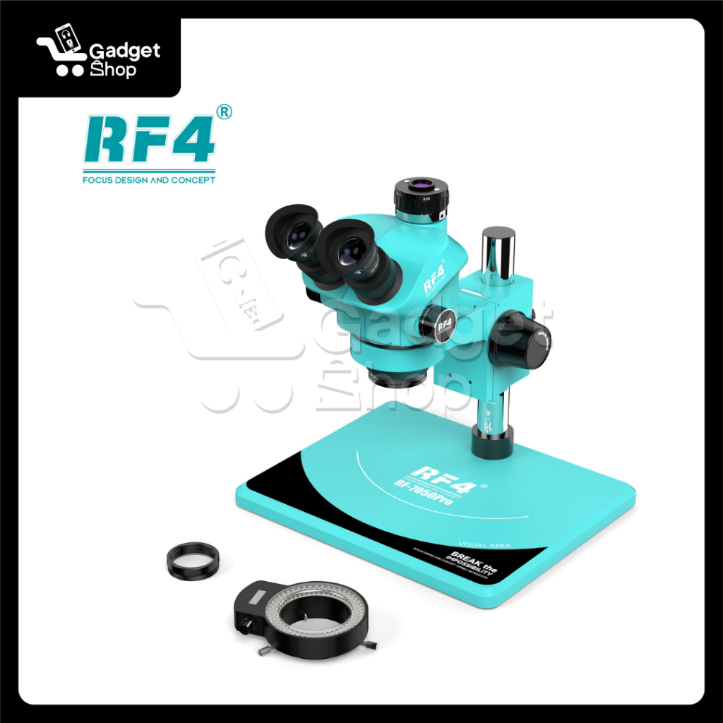 Jual RF4 RF7050Pro 7-50X Synchronous Zoom Trinocular Stereo Microscope with Aluminum Alloy Base ...