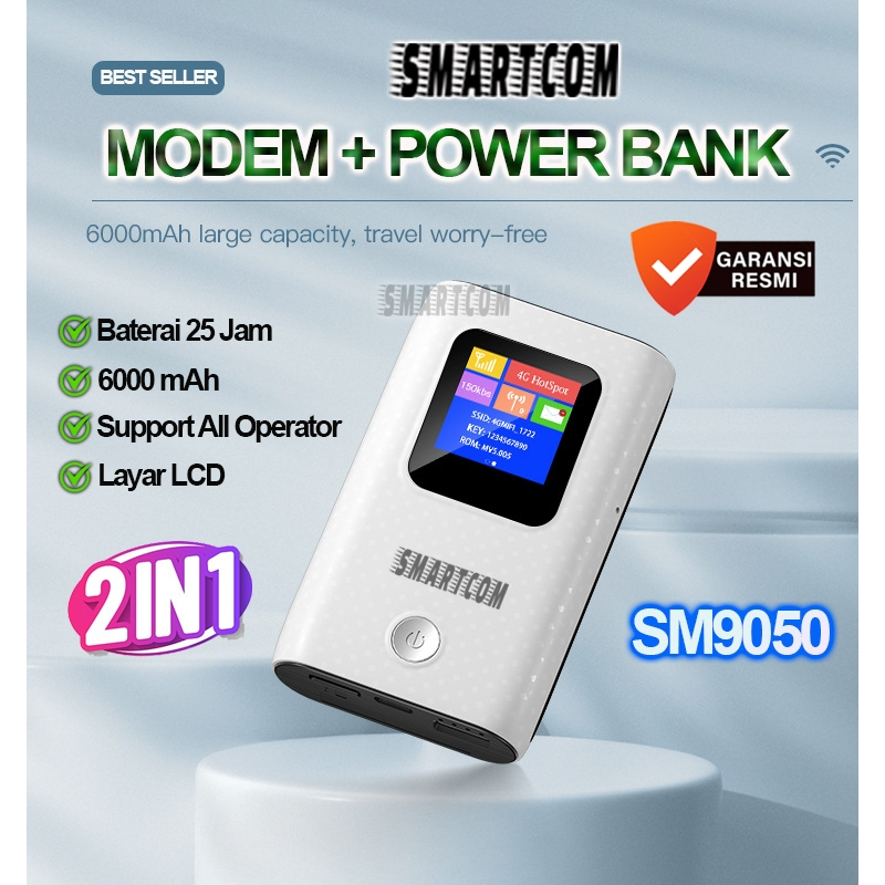 Jual SMARTCOM Modem Wifi 4G LTE with Power Bank SM9050 PRO 6000mAh Garansi Resmi | Shopee Indonesia