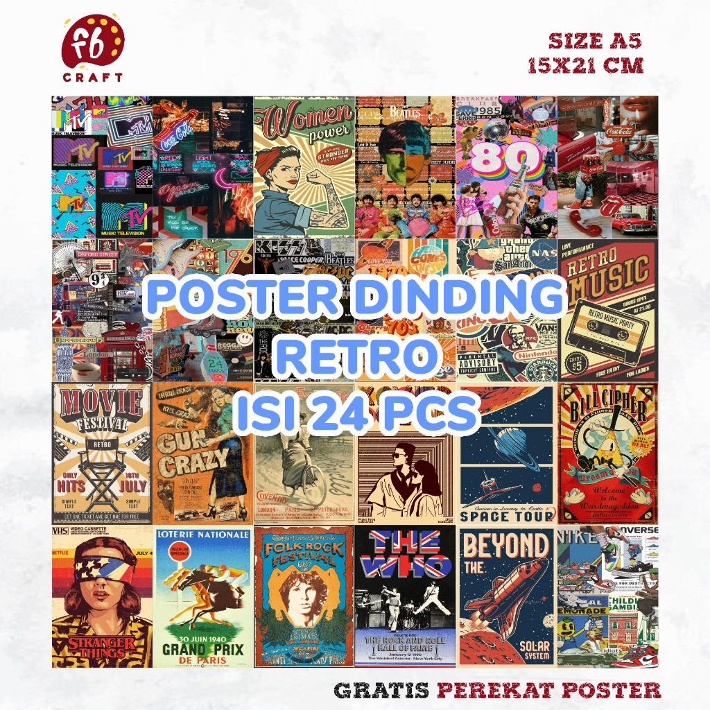 Jual Poster Dinding Tema Retro (Free Perekat) | Shopee Indonesia