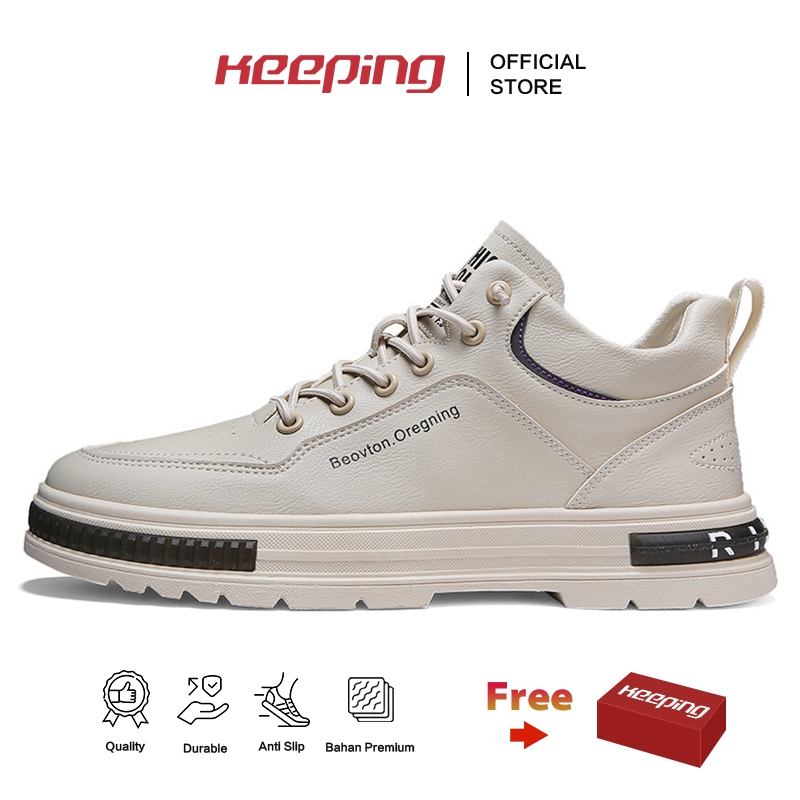 Jual Keeping Sepatu Sneakers Pria Sepatu Boots Martin Cream Casual ...