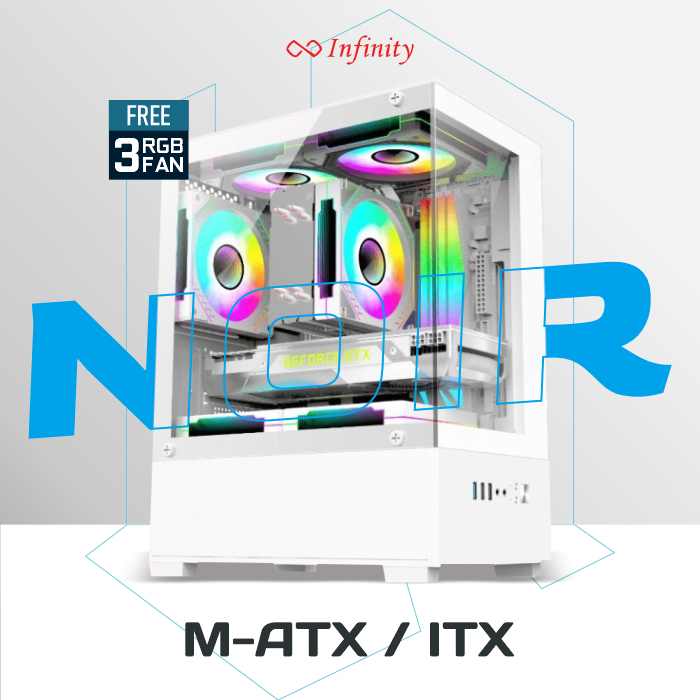 Jual Casing PC Gaming Infinity Noir White M-ATX/ITX Free 3 RGB Fan ...