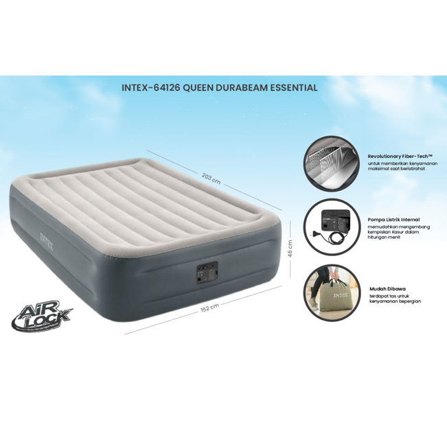 Jual Kasur Intex Promo Bundling Queen Durabeam Essential Airbed Intex ...