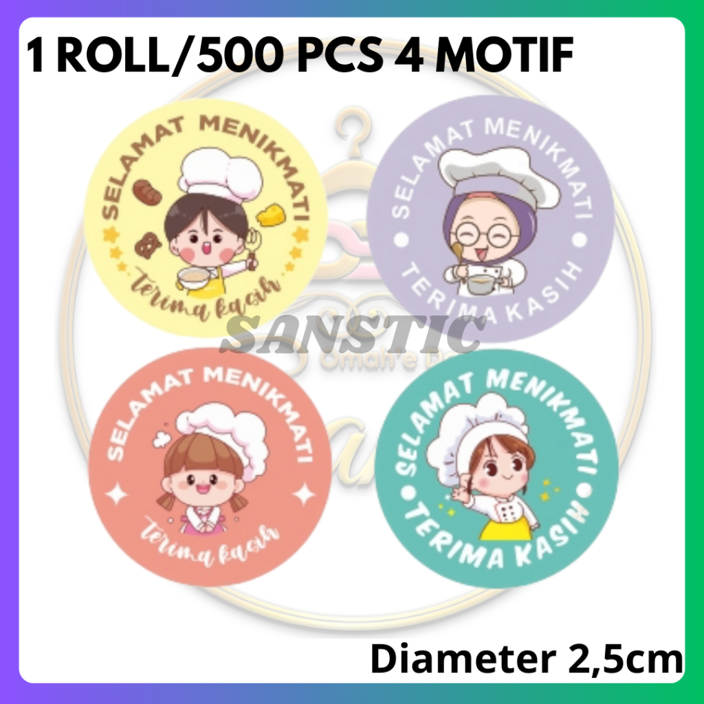 Jual STICKER SELAMAT MENIKMATI 1ROLL 4 MOTIF ISI 500PCS STICKER THANK ...