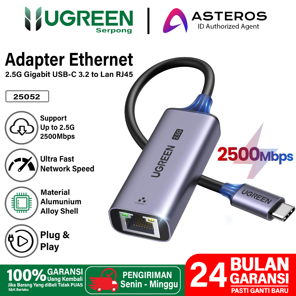 Jual UGREEN LAN Adapter USB Type C to RJ45 Gigabit Ethernet Network 1000Mbps - 2500Mbps | Shopee ...