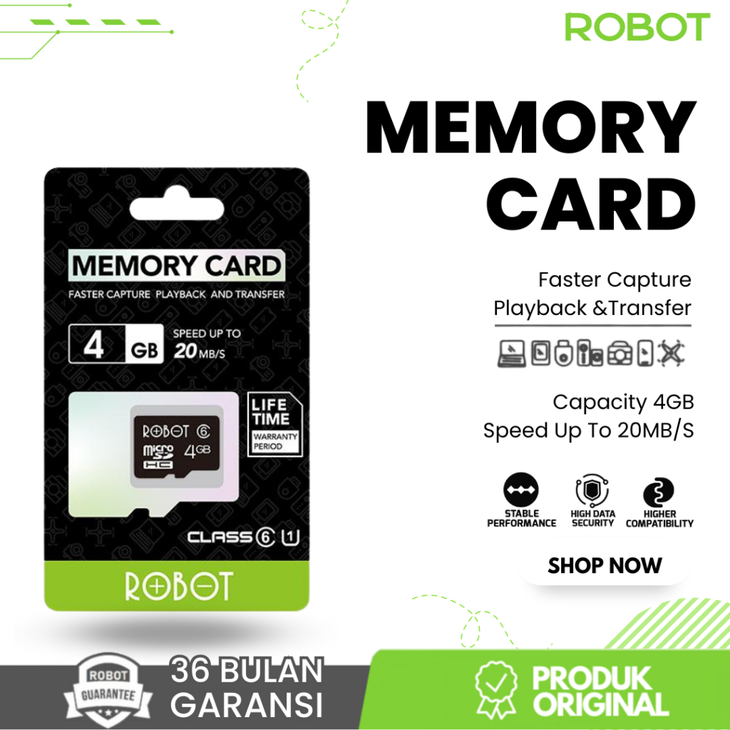 Jual ROBOT Micro SD Memory Card TF Card 4GB Class 6 High Speed with ...
