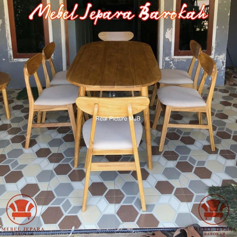 Jual Set Meja Kursi Makan Keluarga Bentuk Oval Kayu Jati Minimalis Set Dining Table Restoran 6 ...