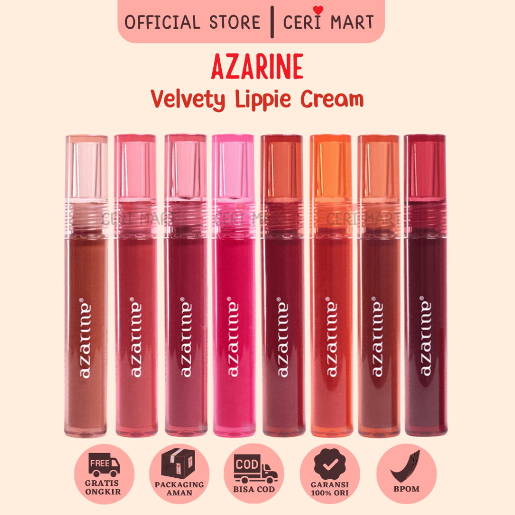Jual AZARINE VELVETY LIPPIE LIP CREAM RED VELVET LIP TINT AZARIN - BPOM ...