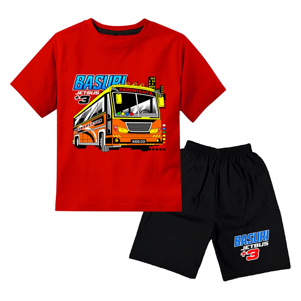 Jual Baju set stelan setelan kaos anak laki laki murah motif bus basuri telolet umur 1-10 tahun ...