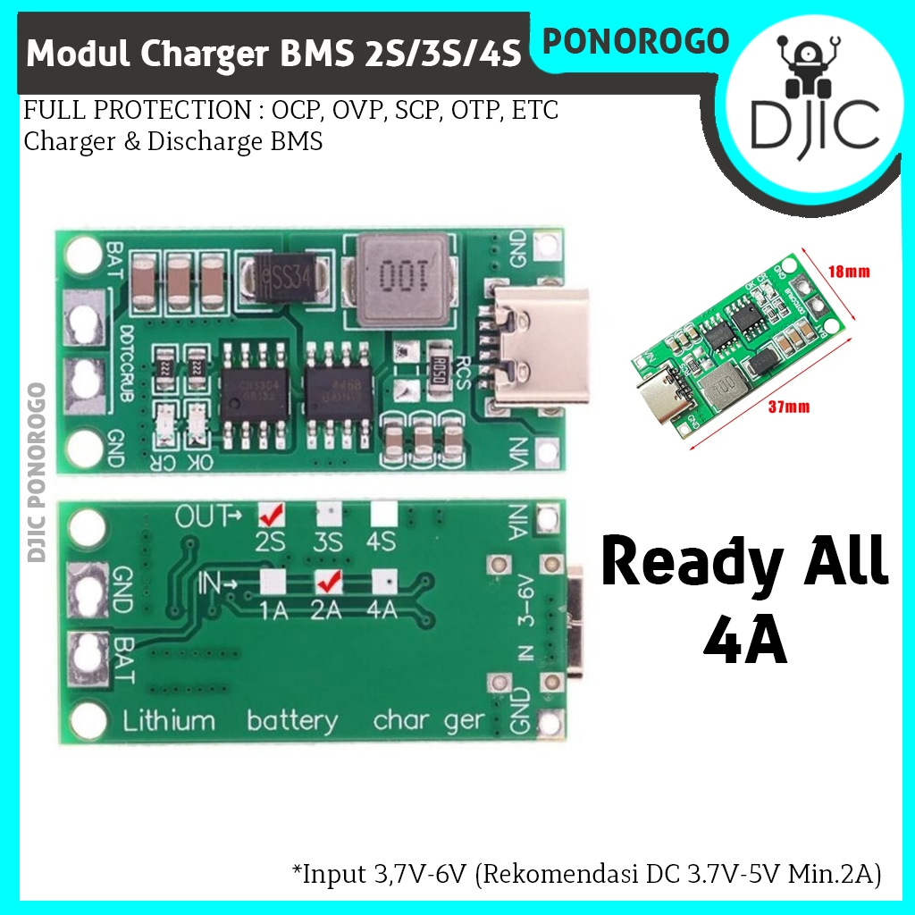 Jual Modul Charger Step Up BMS 2S 3S 4S Lithium 18650 4A Type C DC | Shopee Indonesia