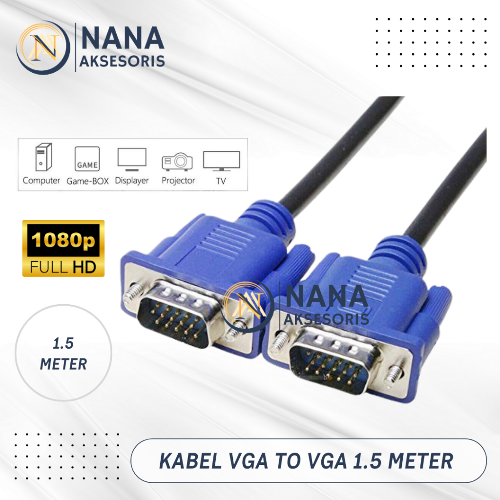 Jual Kabel VGA Male to Male 1.5 Meter Proyektor Monitor CPU Komputer | Shopee Indonesia
