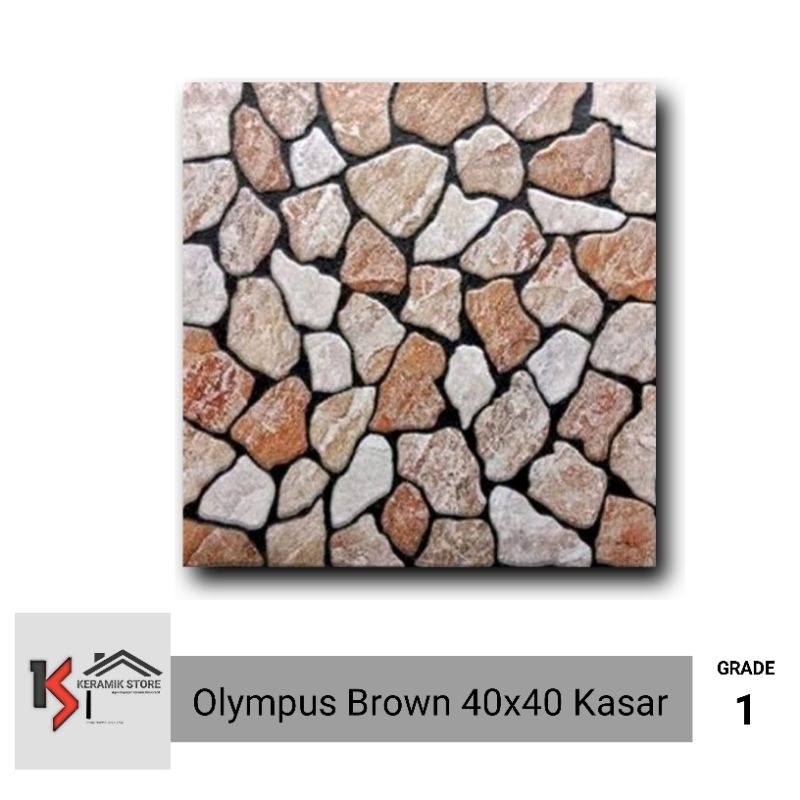 Jual Keramik Teras 40x40 (Kasar) Motif Batu/ Asia Tile Olympus Brown ...