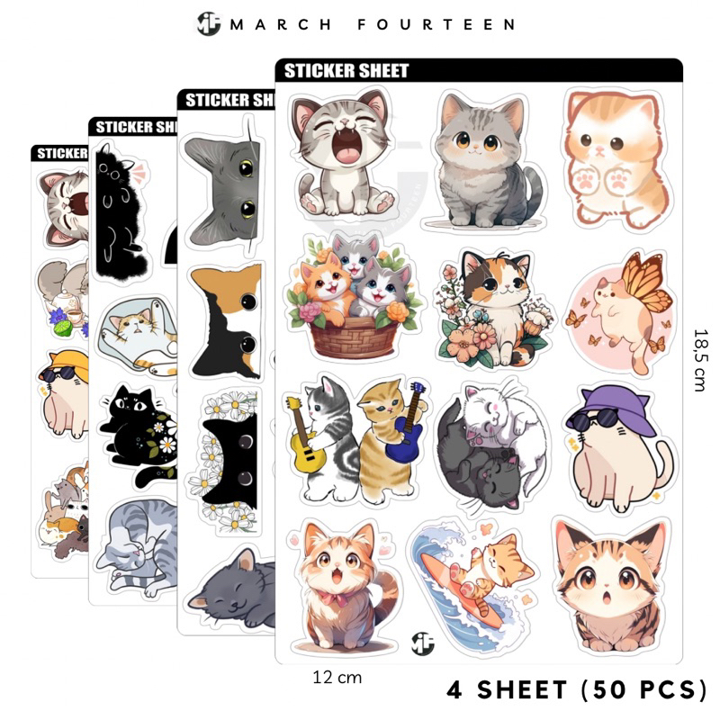 Jual [50 Pcs] Sticker Kucing Kartun Lucu Aesthetic Kiss Cut Vynil ...