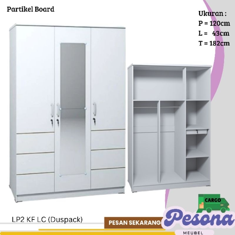 Jual Lemari Pakaian 3 Pintu Full Kaca / Lemari Baju 3 Pintu Putih Minimalis Modern Murah Bandung ...
