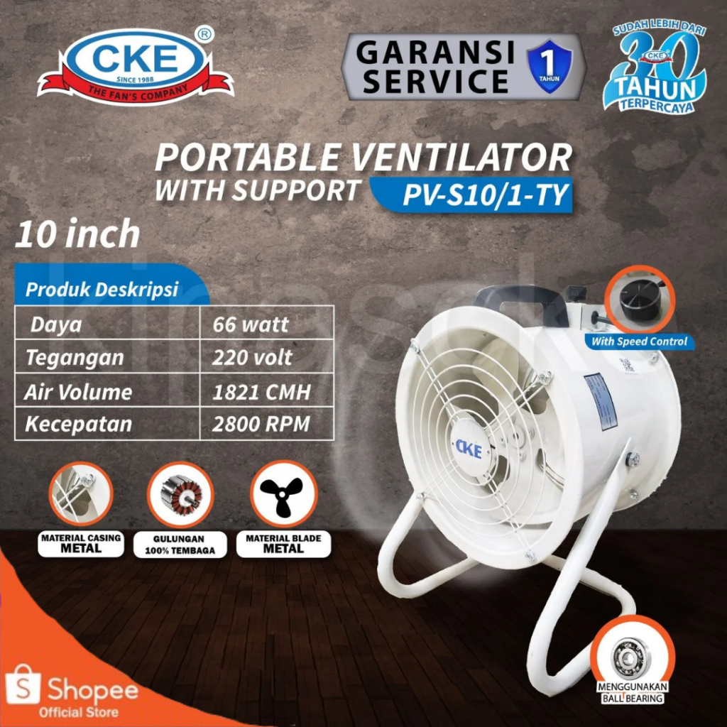 Jual CKE Portable Ventilator PV-S10/1-TY ukuran 10" 2800 RPM 220V Kipas ...
