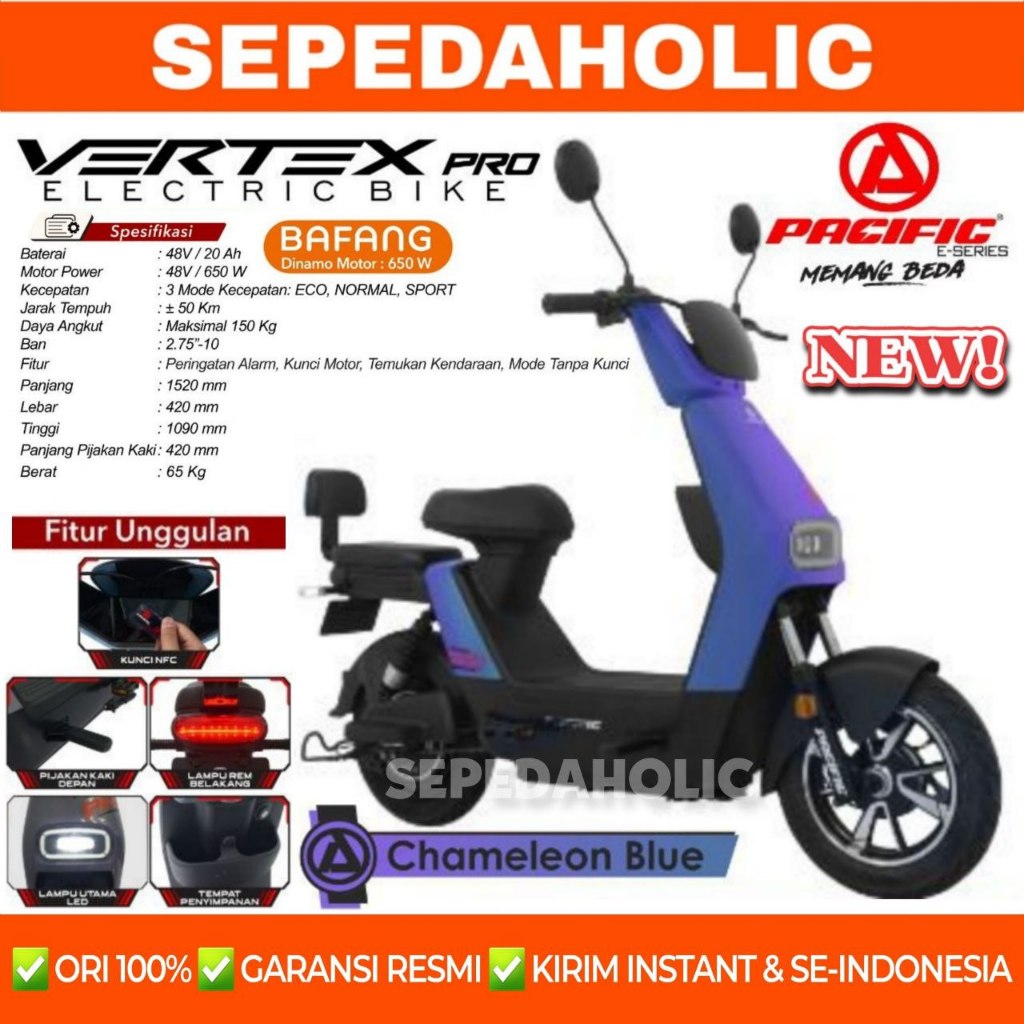 Jual Sepeda Listrik PACIFIC VERTEX PRO 650 Watt 20 AH Electric Bike NFC ...