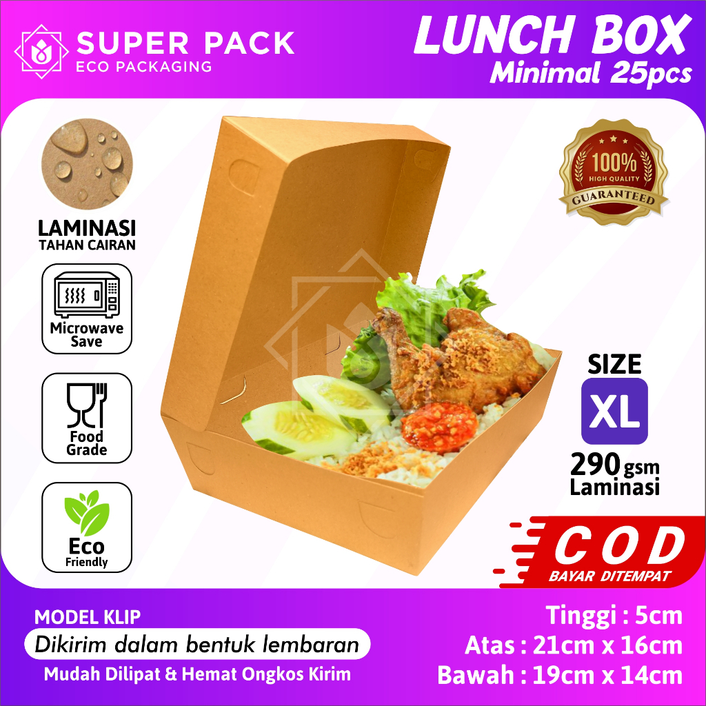 Jual Lunch Box Size XL 290gsm Kotak Makan Kertas Brown Paper Box ...