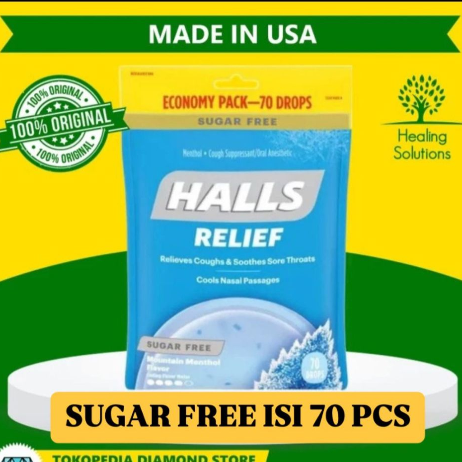 Jual Halls Sugar Free Menthol Permen Batuk Pilek Tenggorokan Isi 70 ...