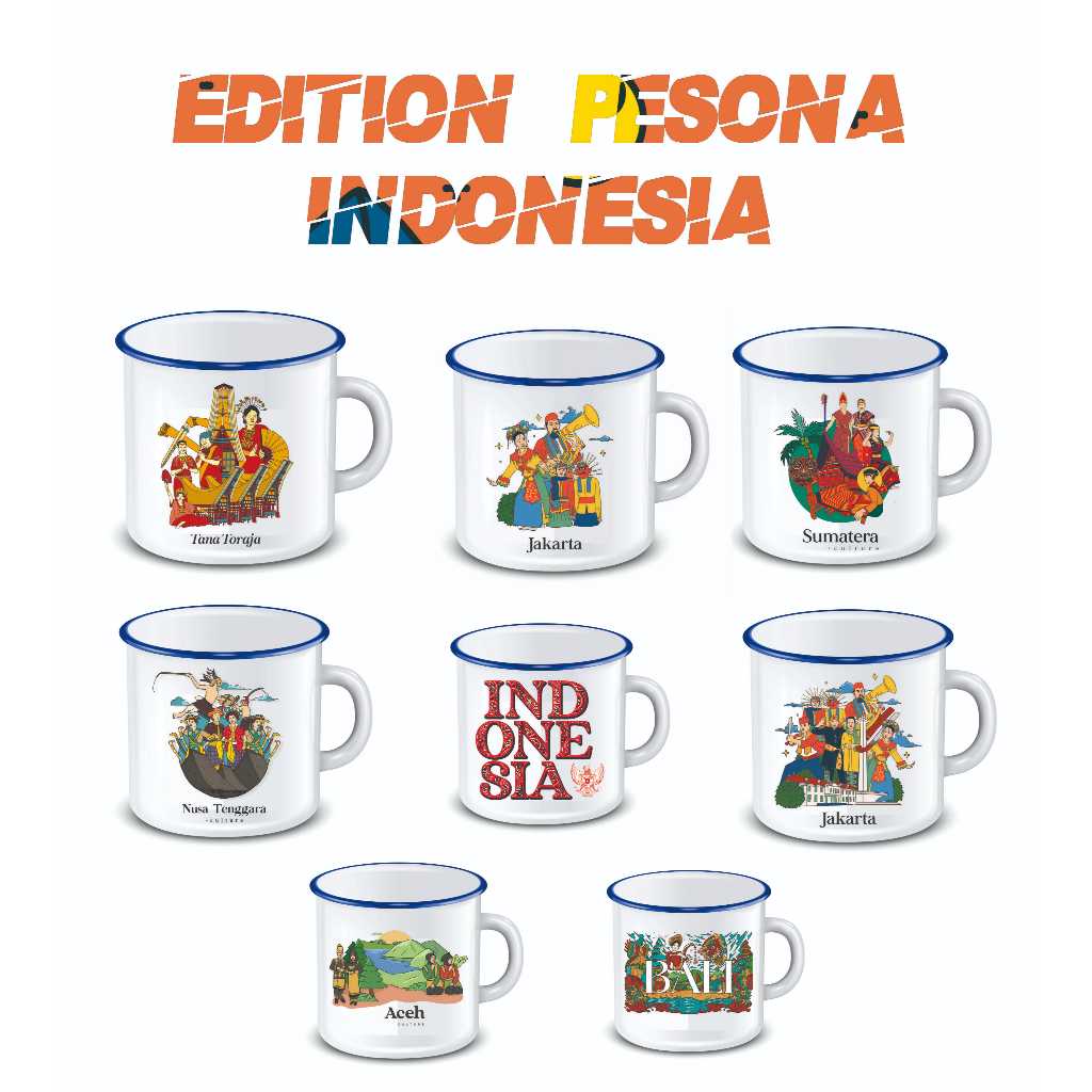 Jual Gelas enamel cangkir tema pesona Indonesia adventure gunung ...