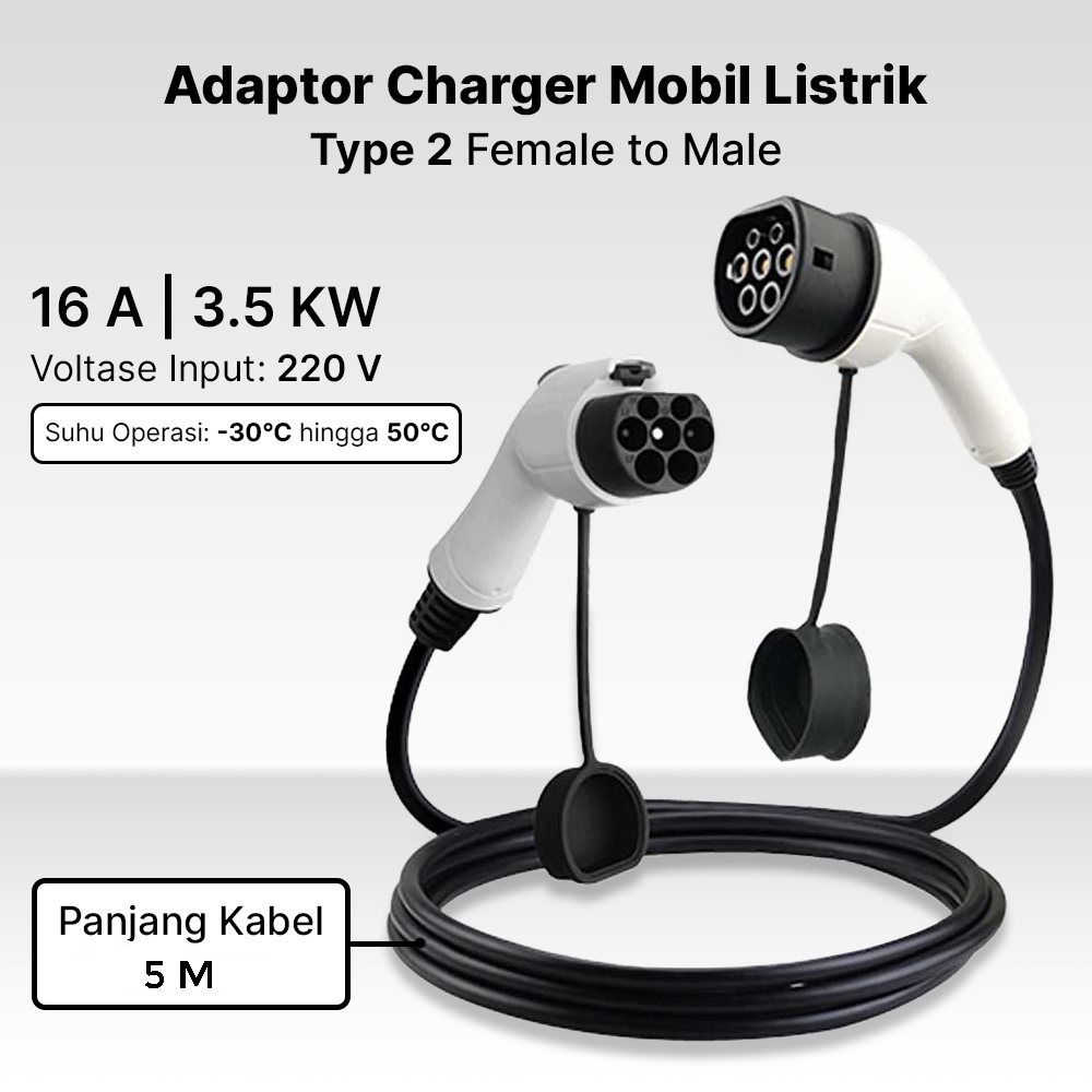Jual Adaptor Charger EV Type 2 Female To Male 16A 5M Meter Mobil ...