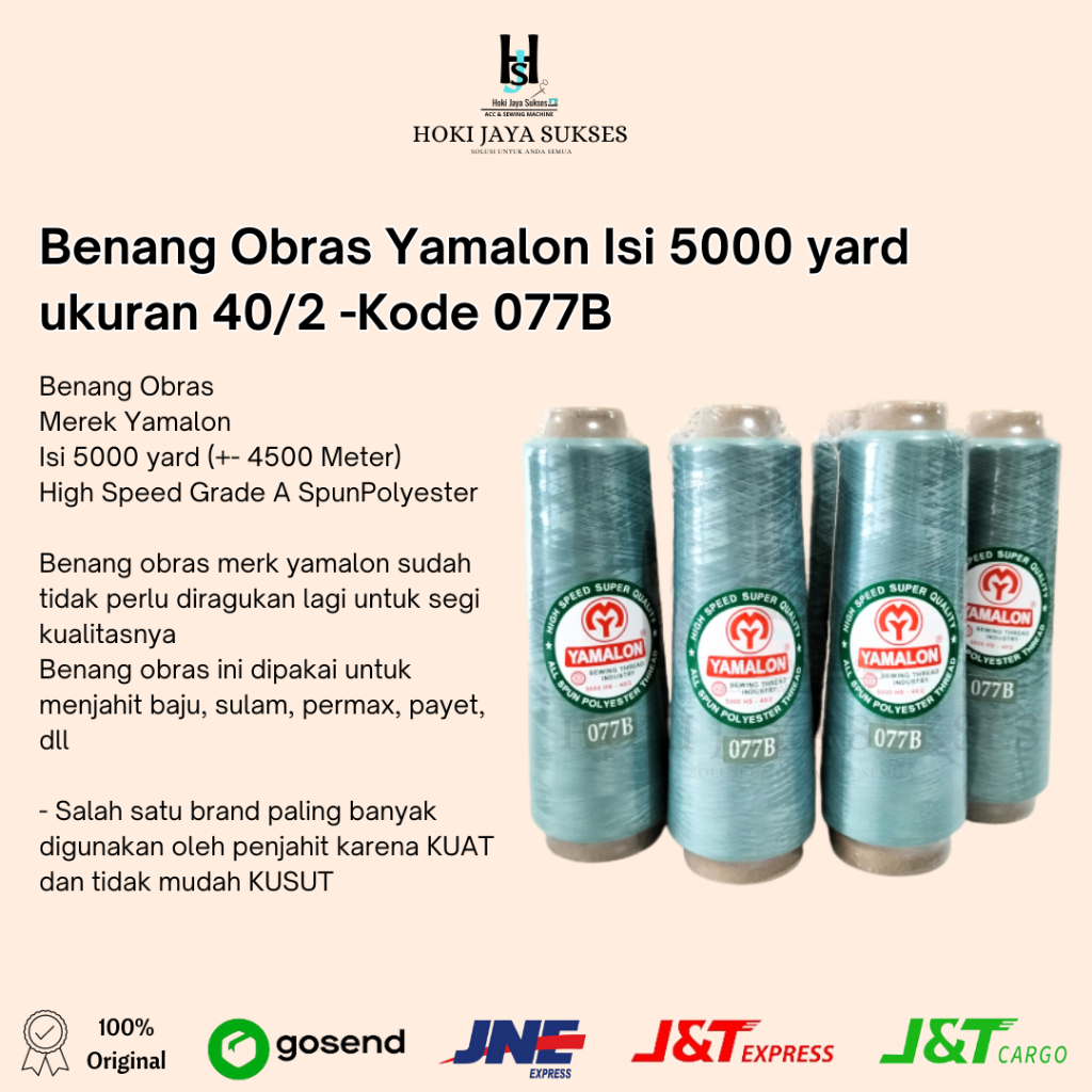 Jual Benang Obras Yamalon Isi 5000 yard ukuran 40/2 -Kode 077B | Shopee Indonesia