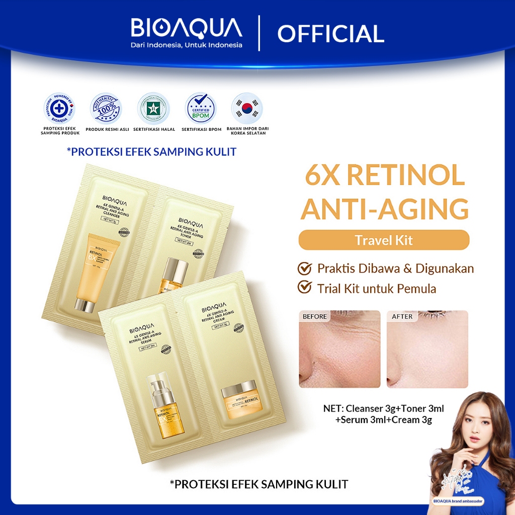 Jual BIOAQUA 6X Gentle-A Retinal Anti Aging Kit Travel Set Skincare Paket With Cleanser 3g ...