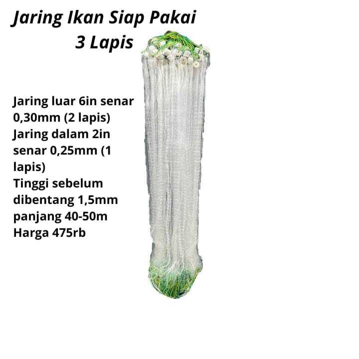 Jual Jaring ikan siap pakai 3 lapis tinggi 1,5m panjang 50m jaring ...